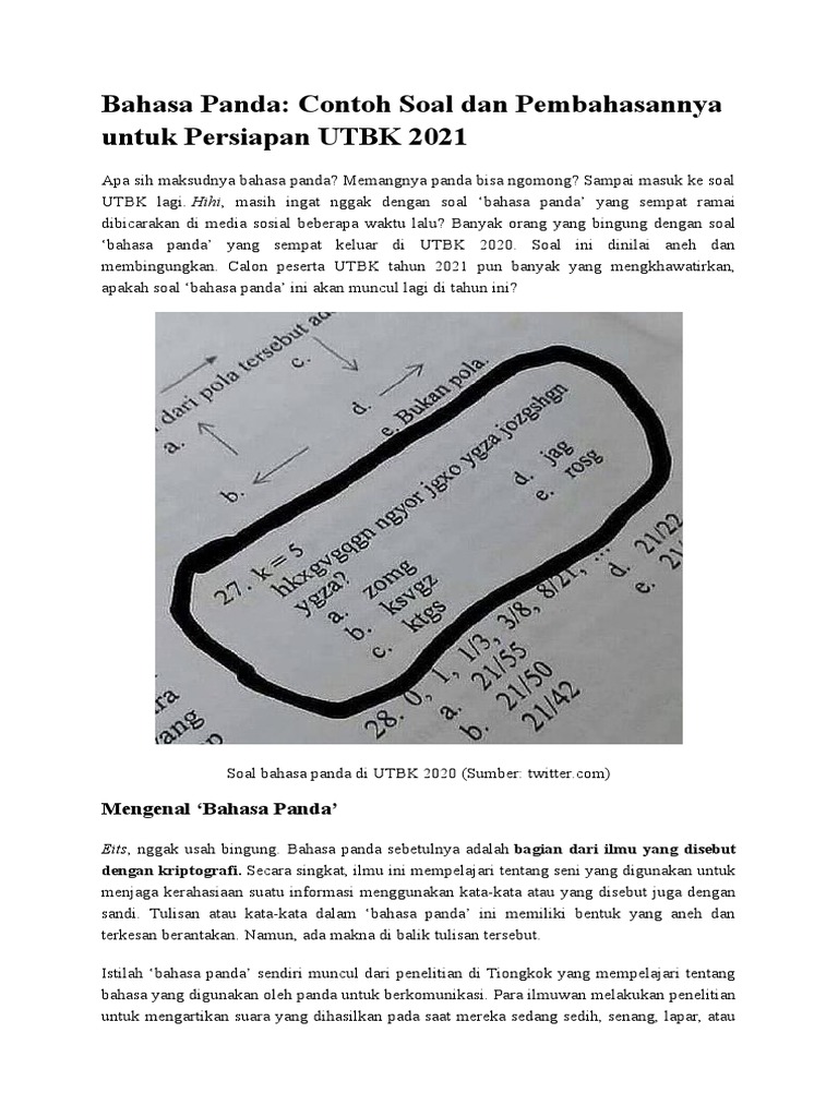 Soal Bahasa Panda UTBK 2021 dan Pembahasan | PDF | Seni & Disiplin Bahasa