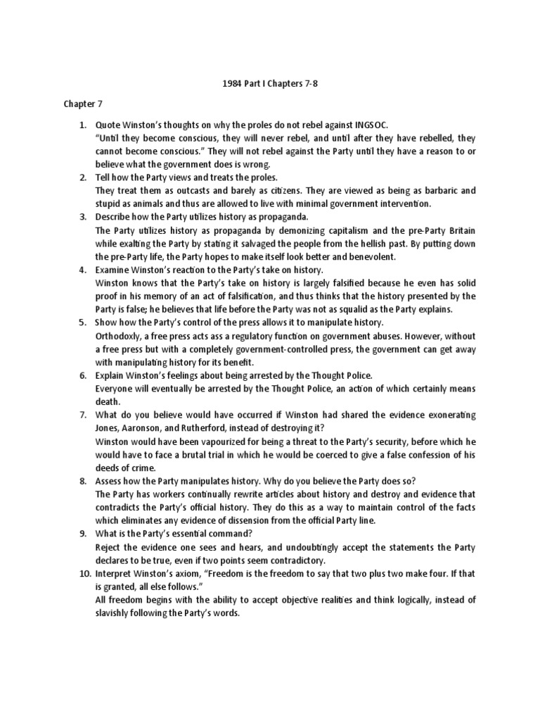 1984 Part I Chapters 7 8 | PDF