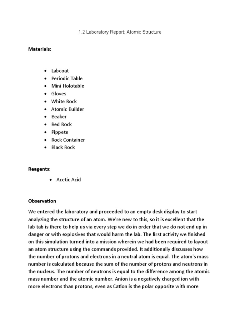 Atomic Structure Lab Report | PDF | Atoms | Proton