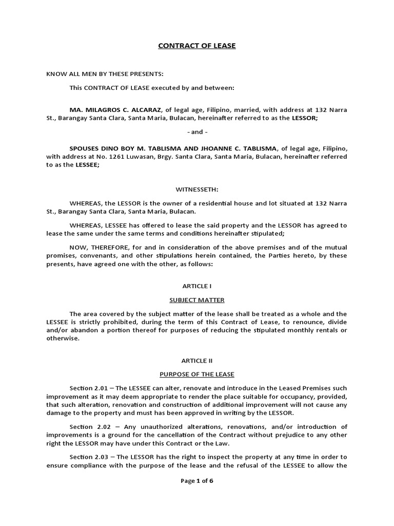 Aca Brother Contract of Lease | PDF | Lease | Crime & Violence