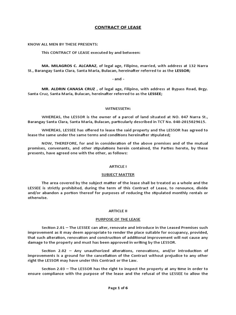 Aca Brother Contract of Lease - Doc2 | PDF | Lease | Law Of Obligations