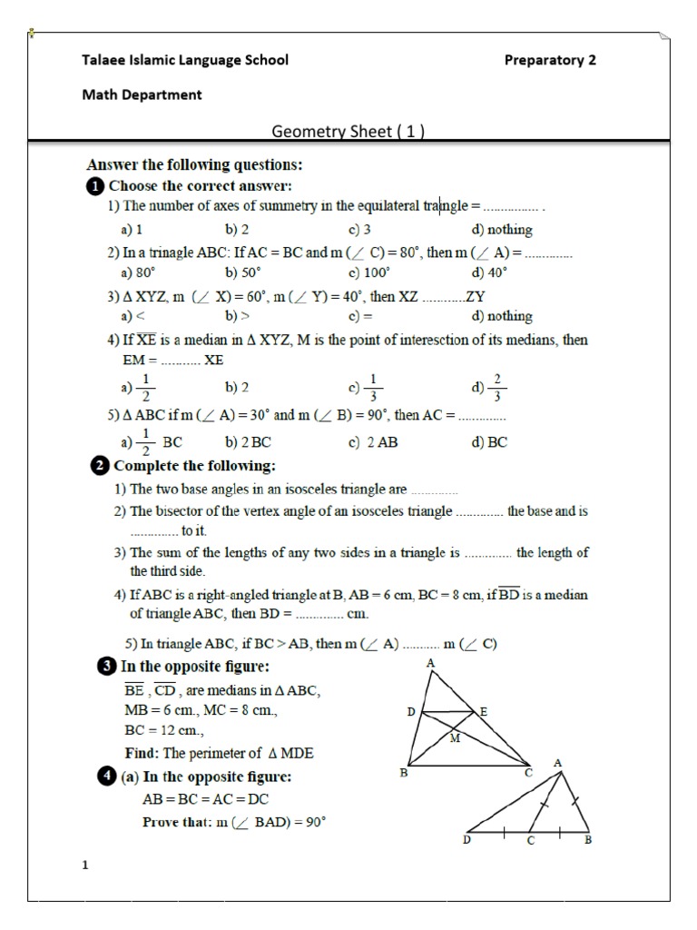 Talaee Islamic Language School Preparatory 2 Math Department Geometry ...