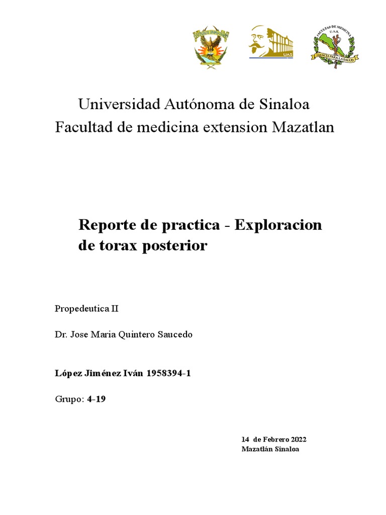 Propedeutica Reporte de Parctica Exploracion de Torax Posterior | PDF ...