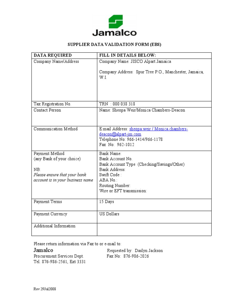 Supplier Data Validation Form | PDF | Finance & Money Management | Politics