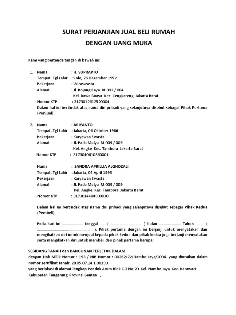 Surat Jual Beli Rumah Pondok Arum | PDF