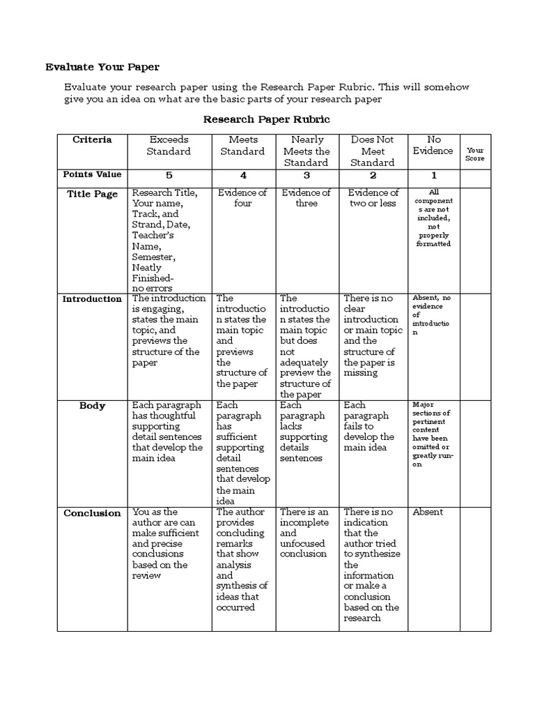 Research Paper Rubric | PDF | Rubric (Academic) | Books Research Paper Rubric | PDF | Rubric (Academic) | Books