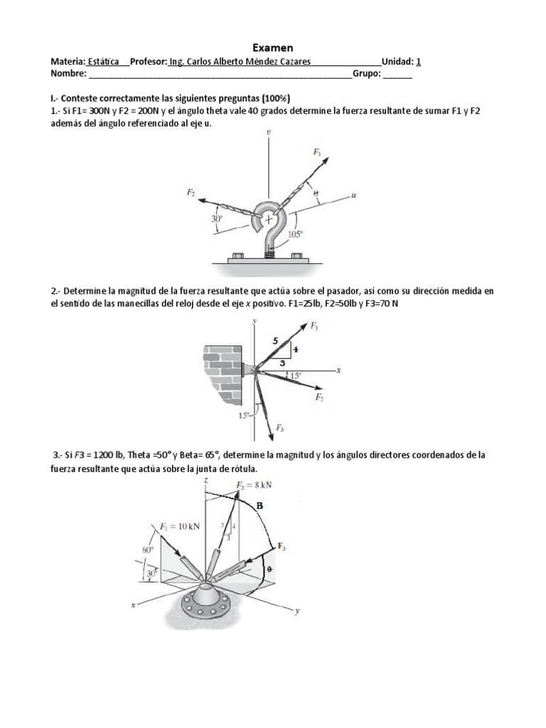 Examen Estatica R U1 Y U2 | PDF