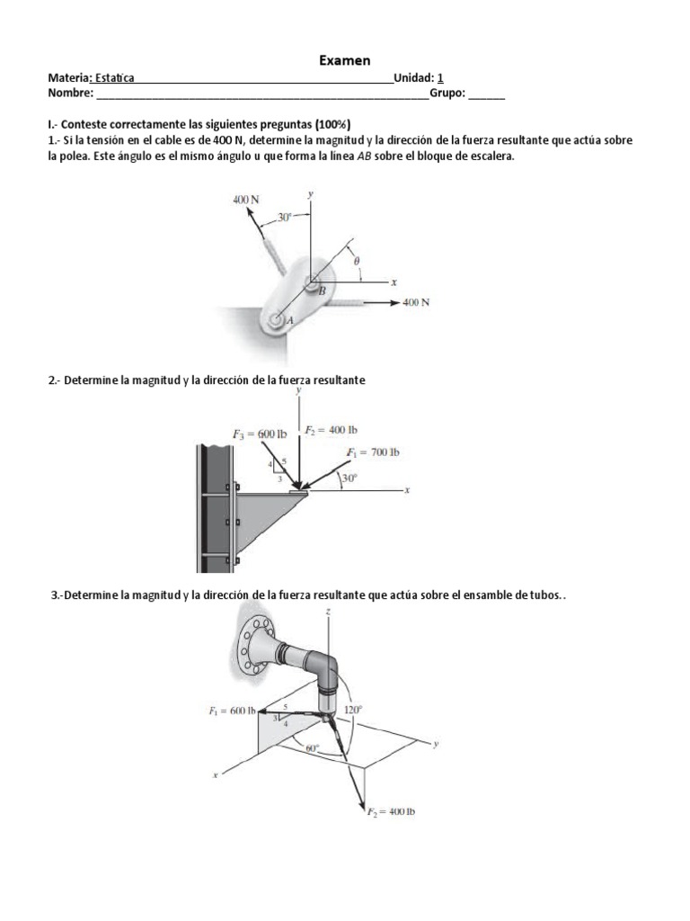 Examen Estatica | PDF | Fuerza | Física Aplicada e Interdisciplinaria