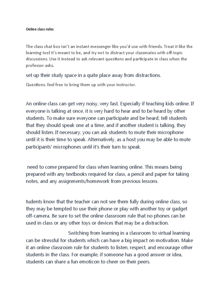 Online Class Rules Pdf Classroom Distance Education