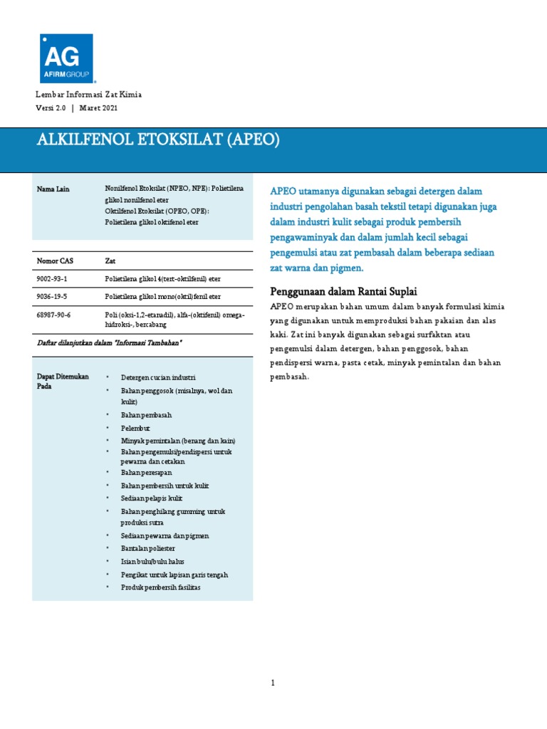 Afirm Group - Alkylphenol Ethoxylates (APEOs) | PDF