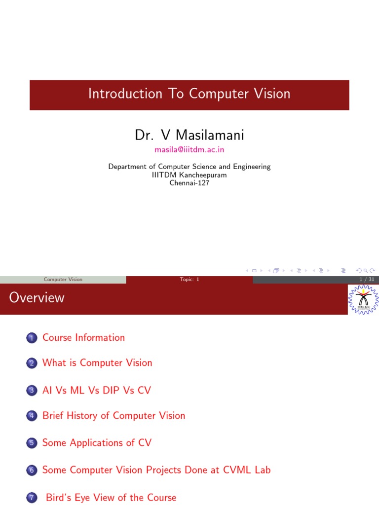 Lectures 1 2 Introduction To Computer Vision Pdf Computer Vision Artificial Intelligence