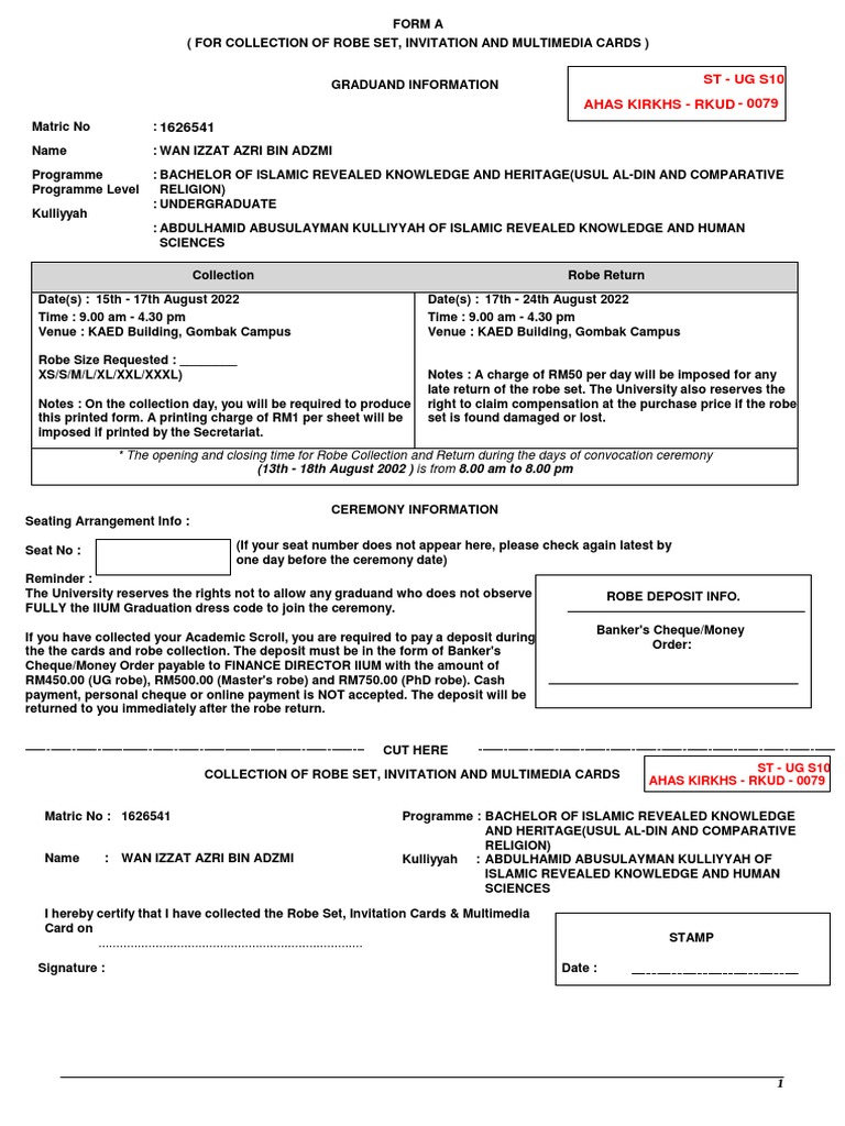 IIUM Graduation Robe Collection Guide | PDF | Cheque | Money Order
