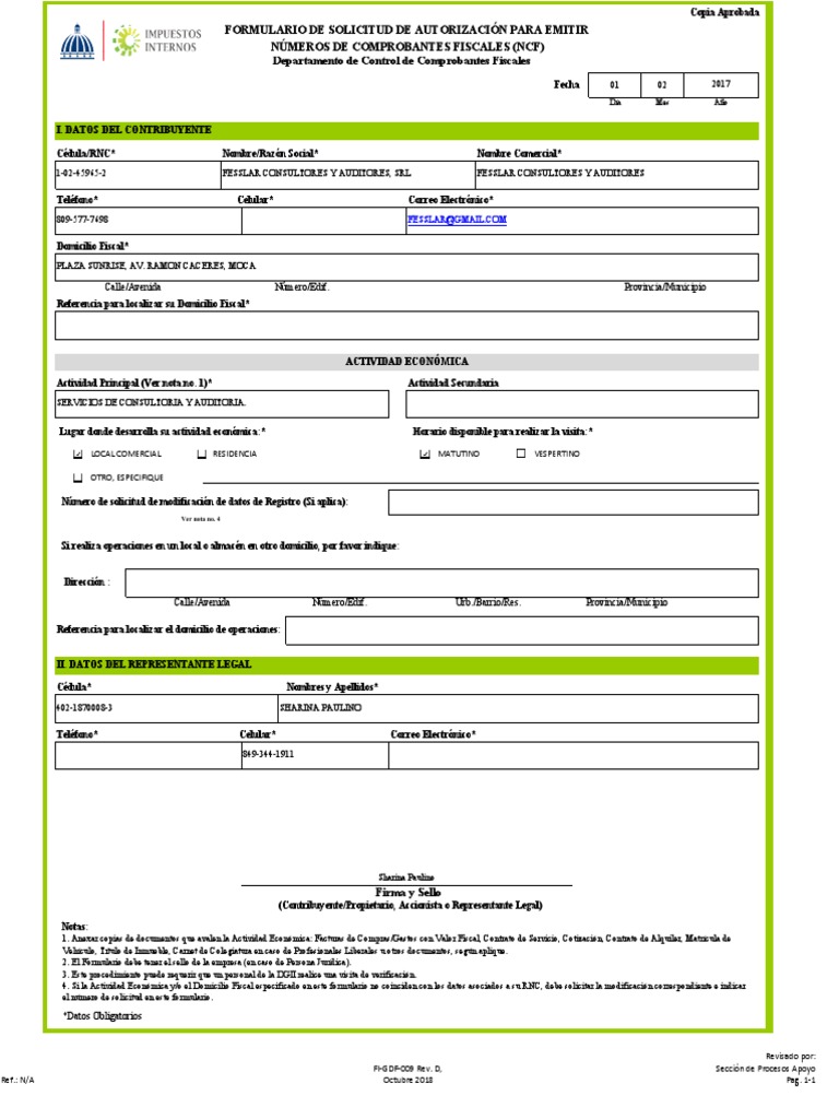 Formulario Solicitud de Autorización para Emitir NCF | PDF