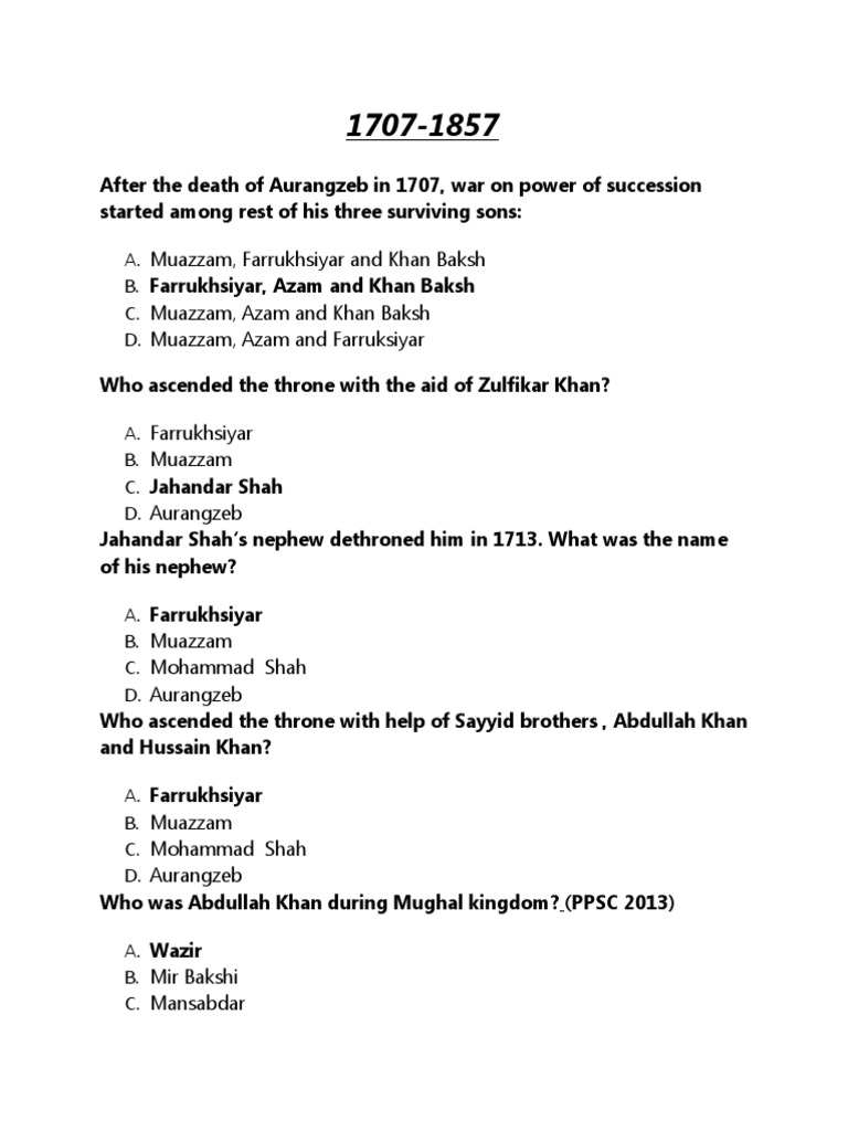 Muazzam, Farrukhsiyar and Khan Baksh Muazzam, Azam and Khan Baksh ...