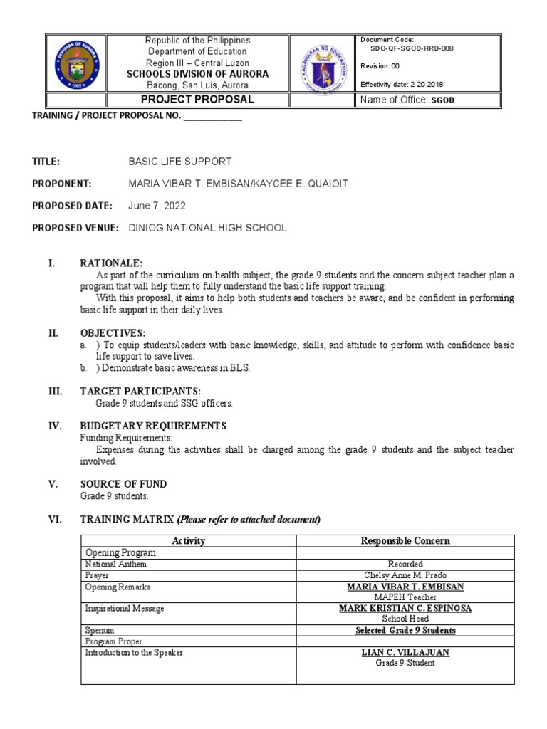 Project Proposal For Basic Life Support | PDF | Learning