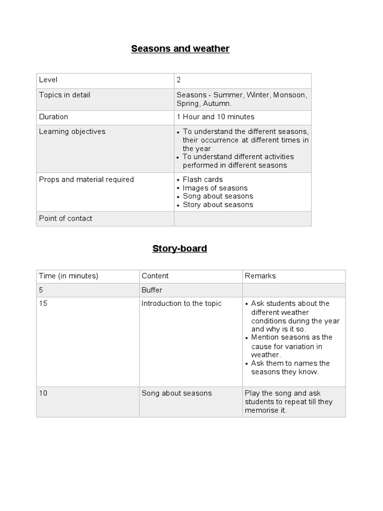 How To Teach Seasons and Weather in A Class Level 2 | PDF