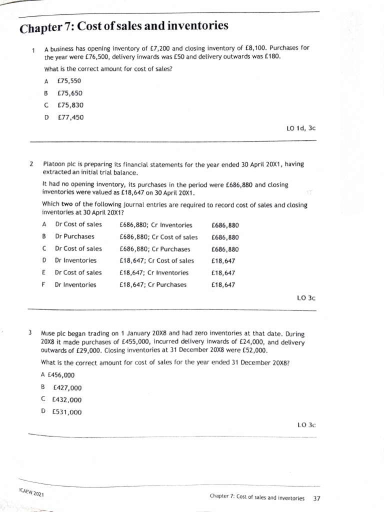 Accounting ICAEW CH 7 | PDF | Cost Of Goods Sold | Inventory