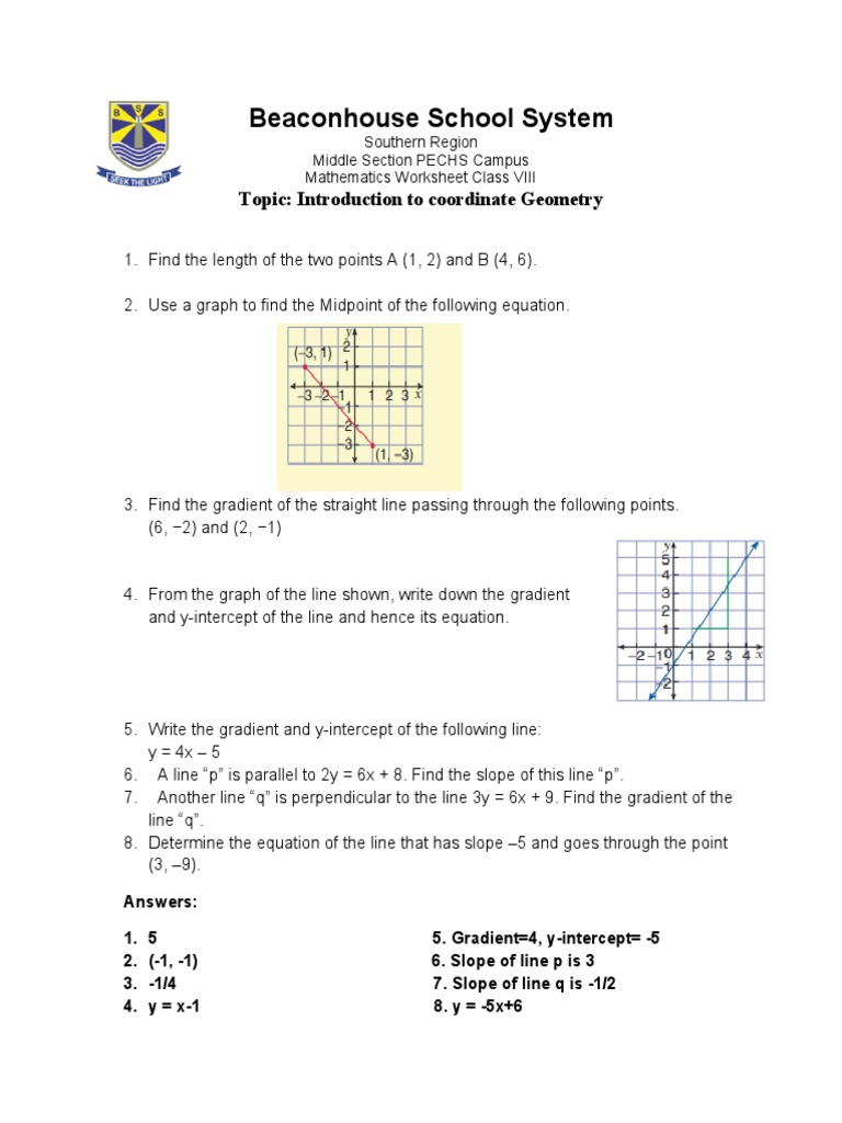 Beaconhouse School System: Topic: Introduction To Coordinate Geometry | PDF