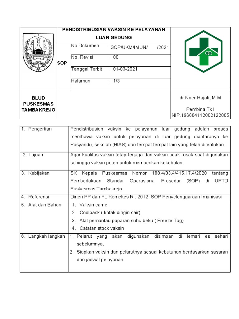 Sop Pendistribusian Vaksin Ke Pelayanan Luar Gedung | PDF | Kesehatan ...