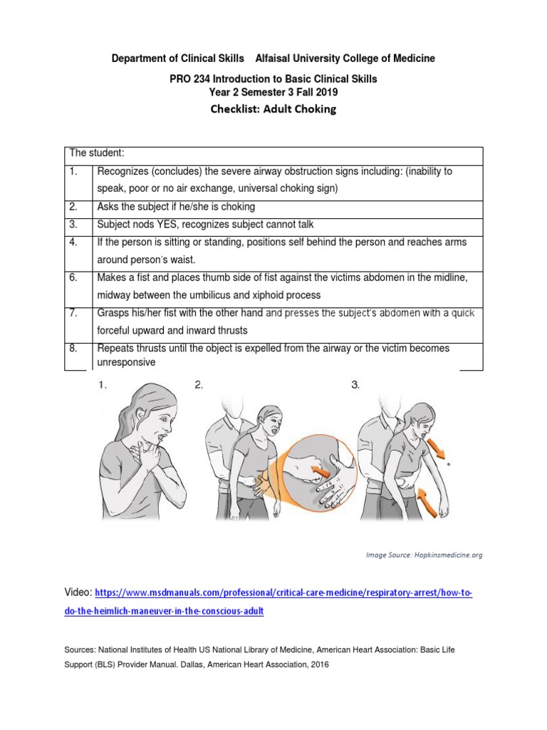 Checklist Adult Choking | PDF