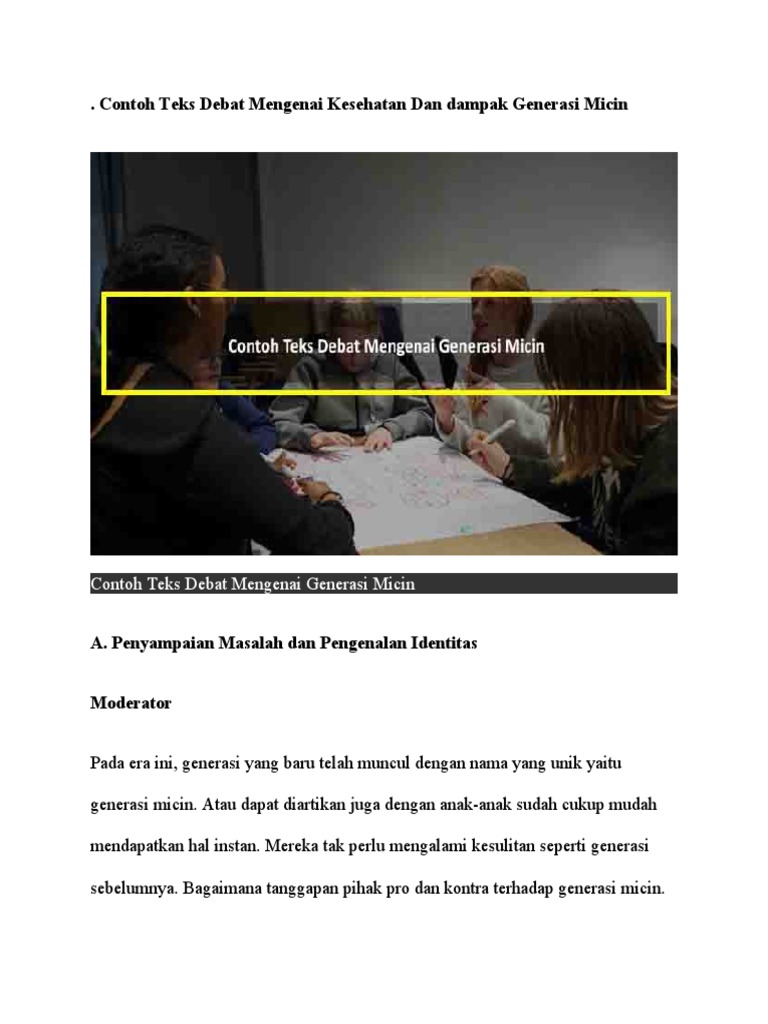 Contoh Teks Debat Mengenai Kesehatan Dan Dampak Generasi Micin | PDF