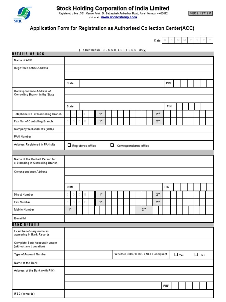 Application Form For Registration As Authorised Collection Center (ACC ...