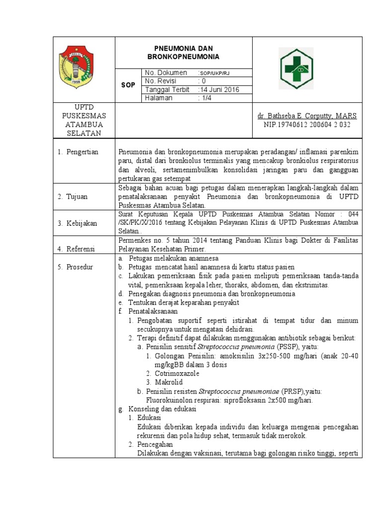 Sop Pneumonia Dan Bronkopneumonia | PDF