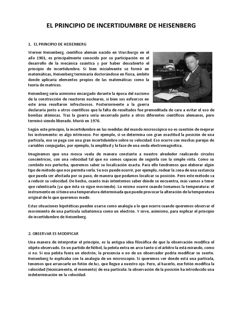 El Principio de Incertidumbre de Heisenberg | PDF | Principio de incertidumbre | Electrón