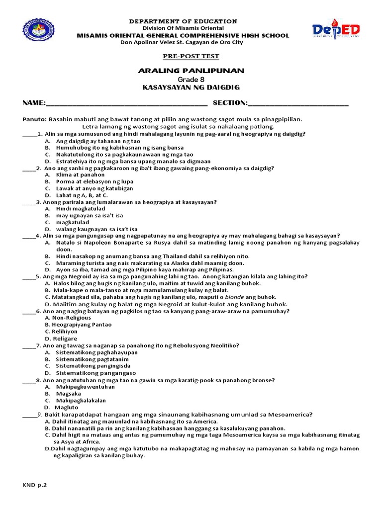 A.P8 PrePost-TEST | PDF