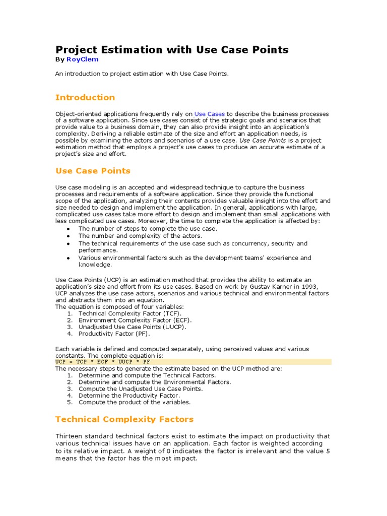 Project Estimation With Use Case Points | PDF | Teaching Methods & Materials | Technology ...