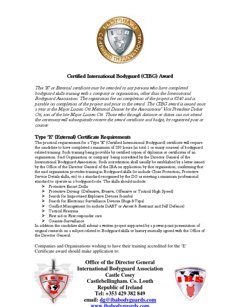 Certified International Bodyguard Award | PDF | Bodyguard | Security