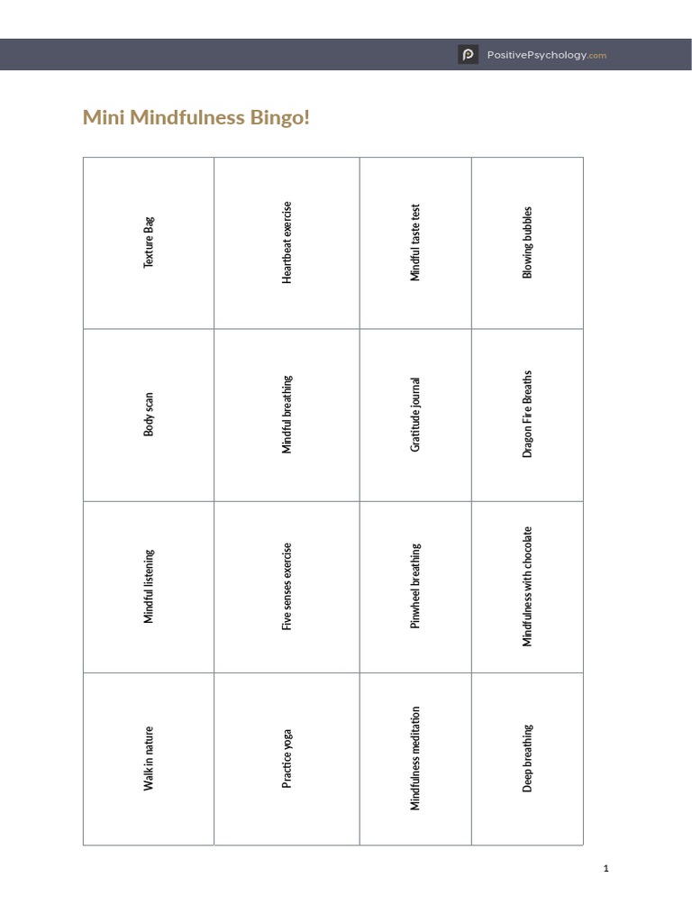 Mindfulness Bingo | PDF | Breathing | Mindfulness
