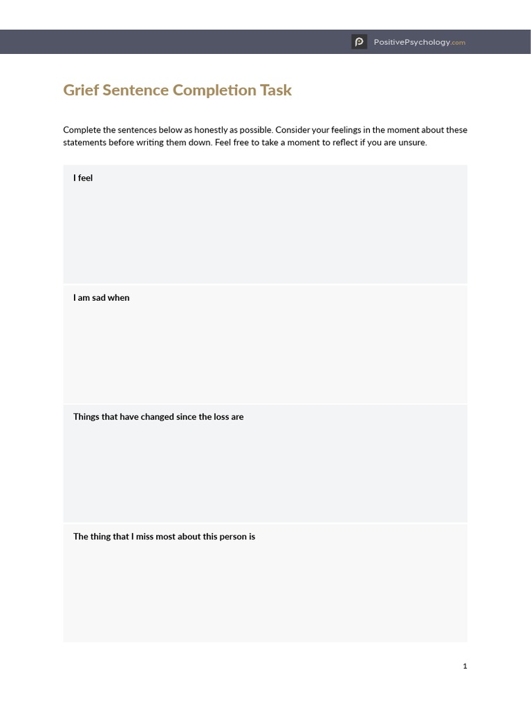 Grief Sentence Completion Task | PDF