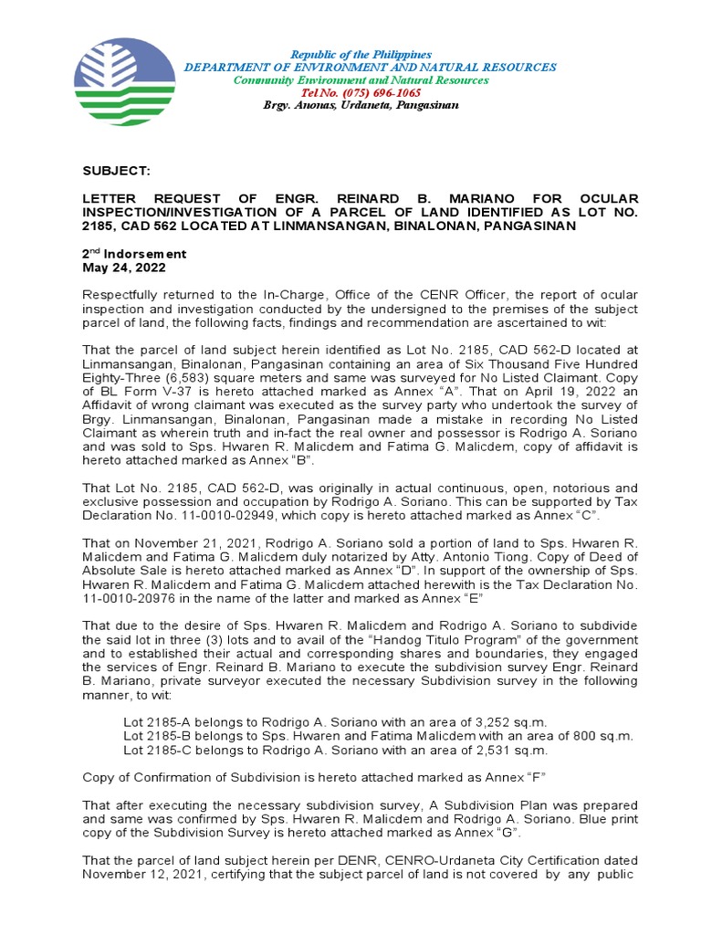 Denr Investigation Report | PDF | Land Lot | Law And Economics