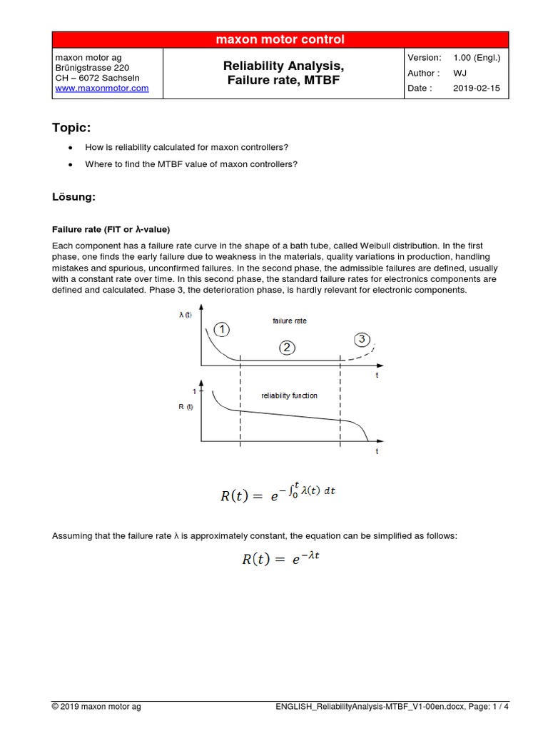 Reliability Analysis, Failure Rate, MTBF: Maxon Motor Control | PDF ...
