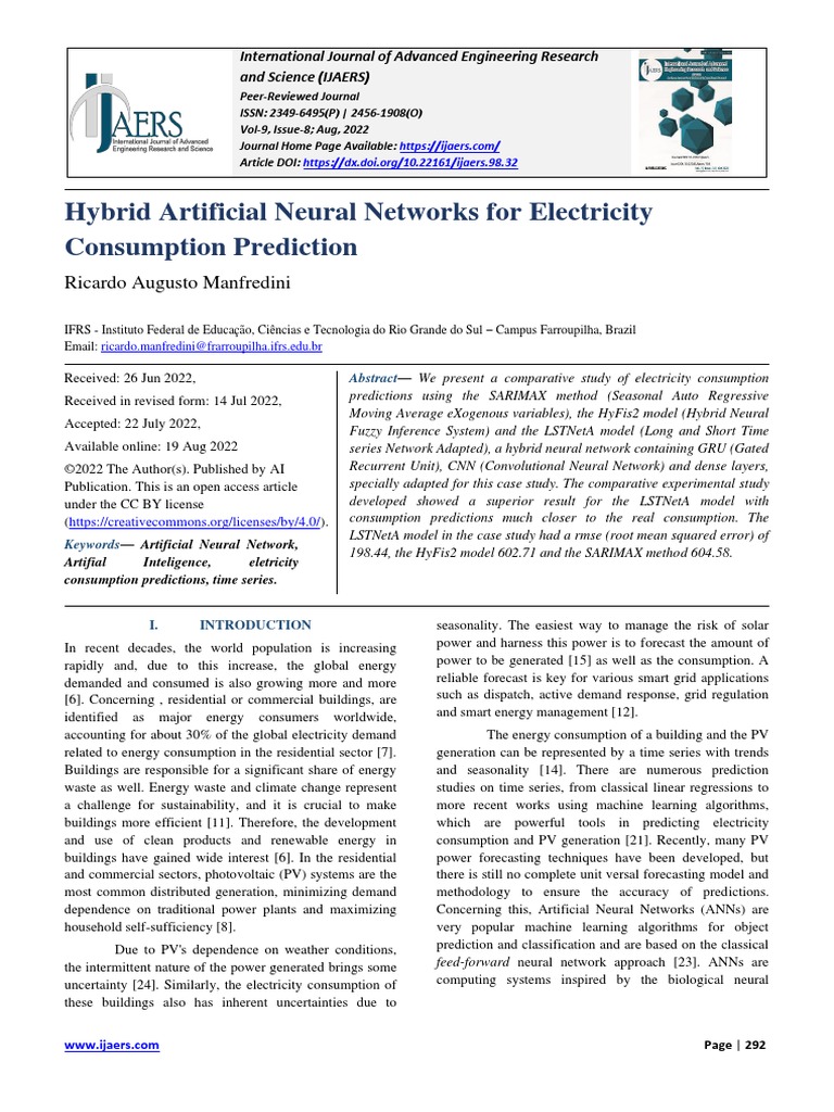 Hybrid Artificial Neural Networks For Electricity Consumption Prediction Pdf Deep Learning 4294