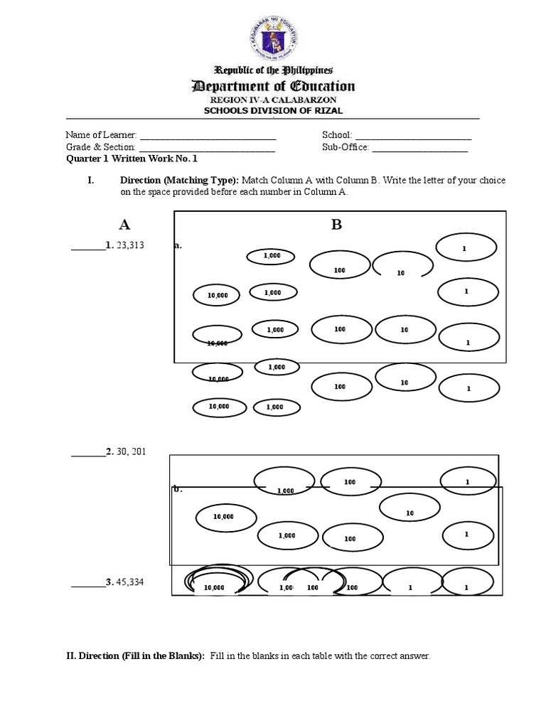 Grade4 Q1 WW1 Mathematics | PDF
