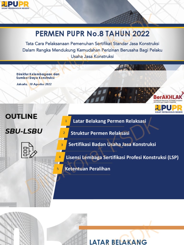 Permen PUPR No 8 Tahun 2022 - SBU - 100822 | PDF