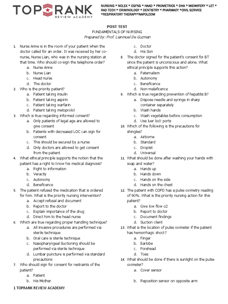 Nursing Post Test Review Guide | PDF