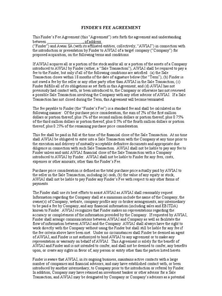 Finders Fee | PDF | Financial Transaction | Fee