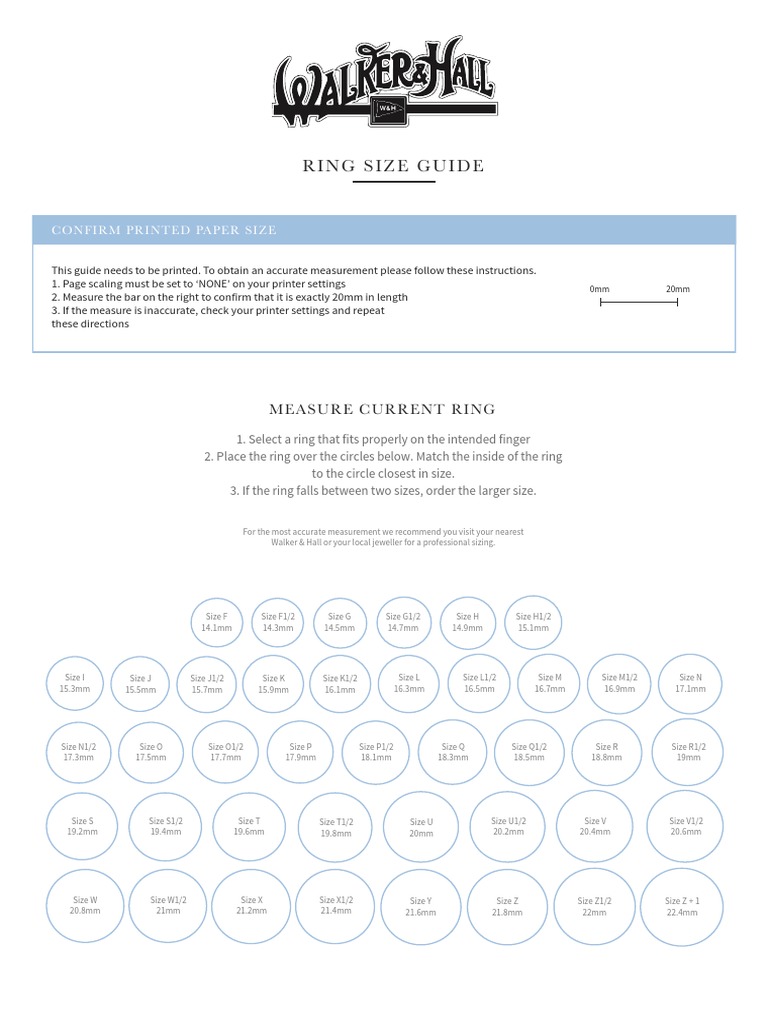 Walker and Hall Ring Size Guide | PDF