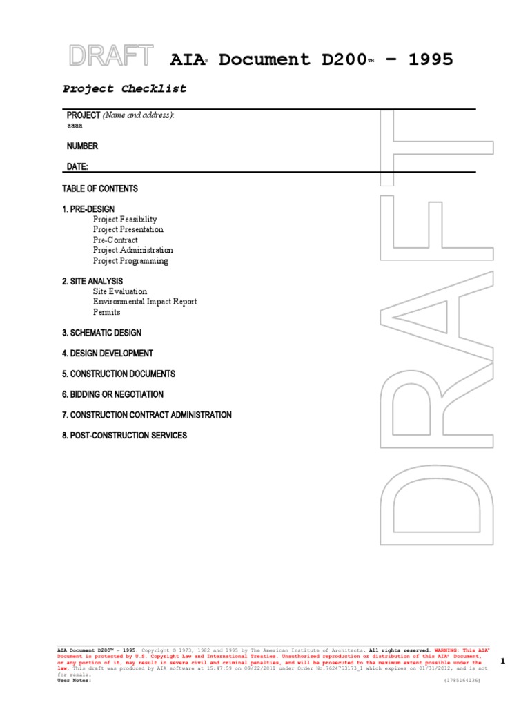 D200-1995 - Project Checklist - 001 | PDF | Copyright | Lease