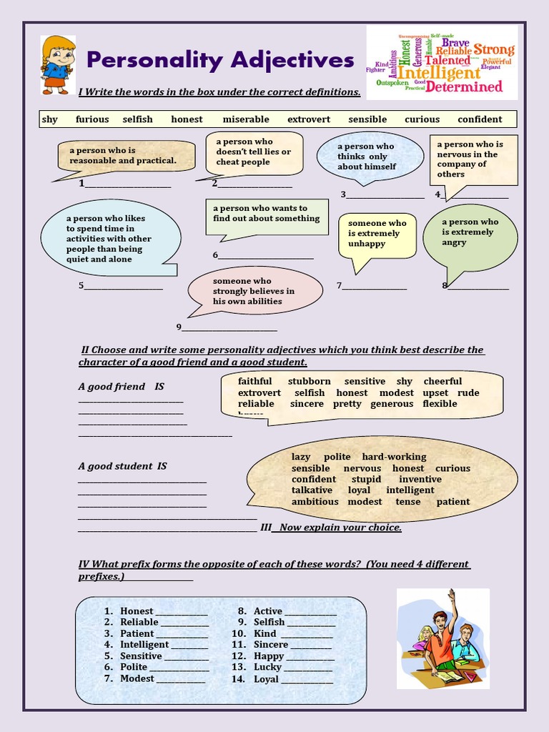 Personality-Adjectives Worksheet 2 | PDF