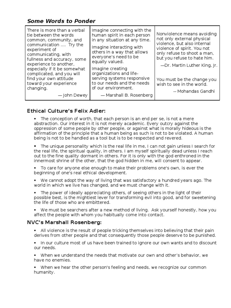Some Quotes To Ponder: Nonviolent Communication and Ethical Culture ...