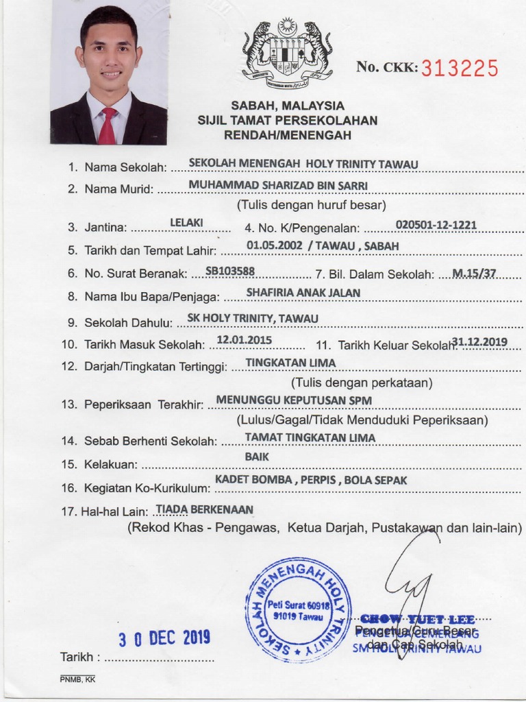 Sijil Tamat Persekolahan | PDF