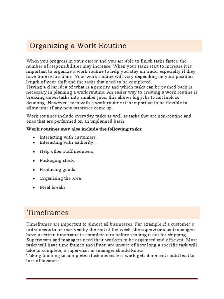 Organizing A Work Routine: Work Routines May Also Include The Following ...