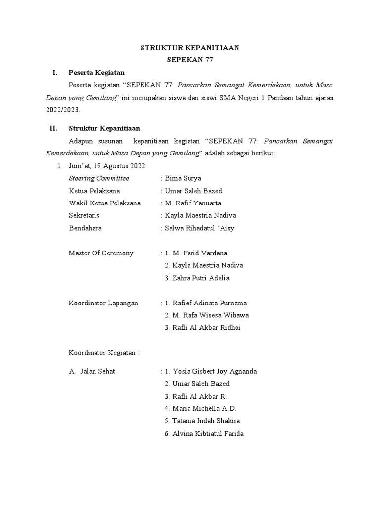 Struktur Kepanitiaan Sepekan Last Day | PDF | Perjalanan | Griya & Taman