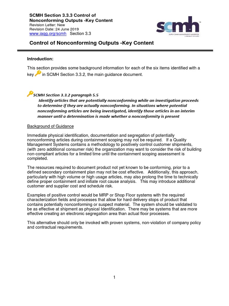 SCMH Section 3.3.3 Control of Nonconforming Outputs - Key Content | PDF ...