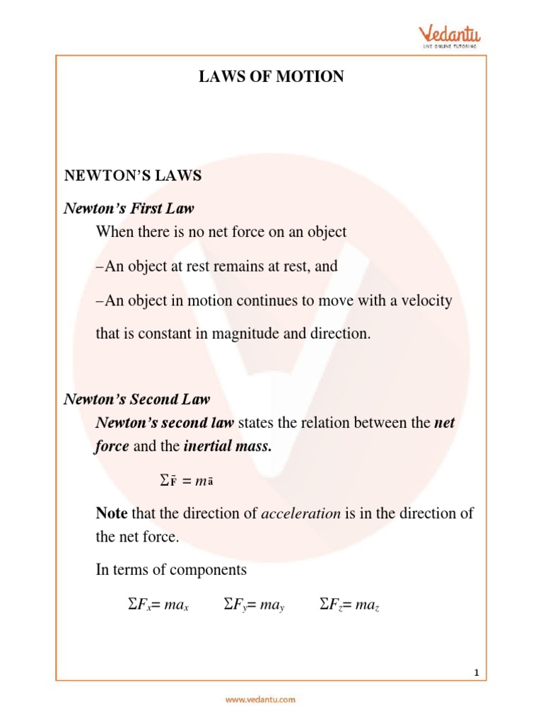 JEE Main Laws of Motion Revision Notes - Free PDF Download | PDF ...