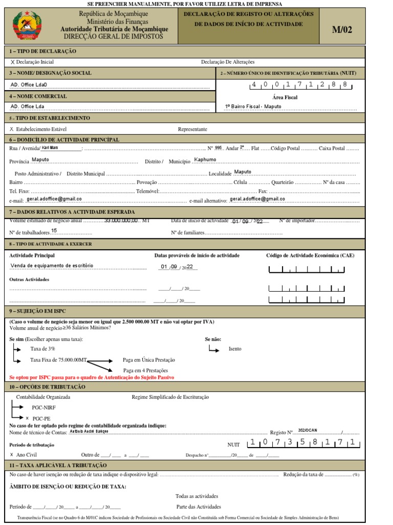 Registro de atividade comercial em Moçambique | PDF | Imposto sobre ...